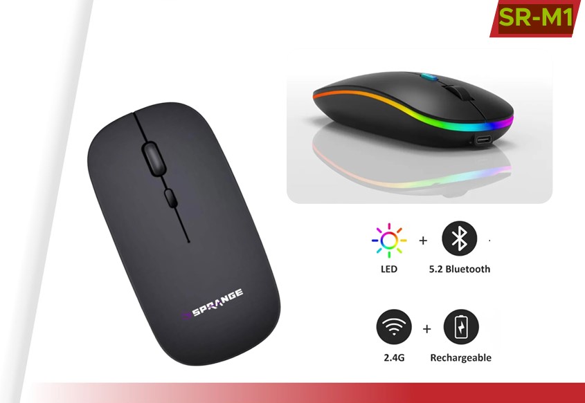 Sprange Mouse Sr-M1 Led Kablosuz Bluetooth Şarjlı Type-C 500Mah 800/1200/1600Dpı